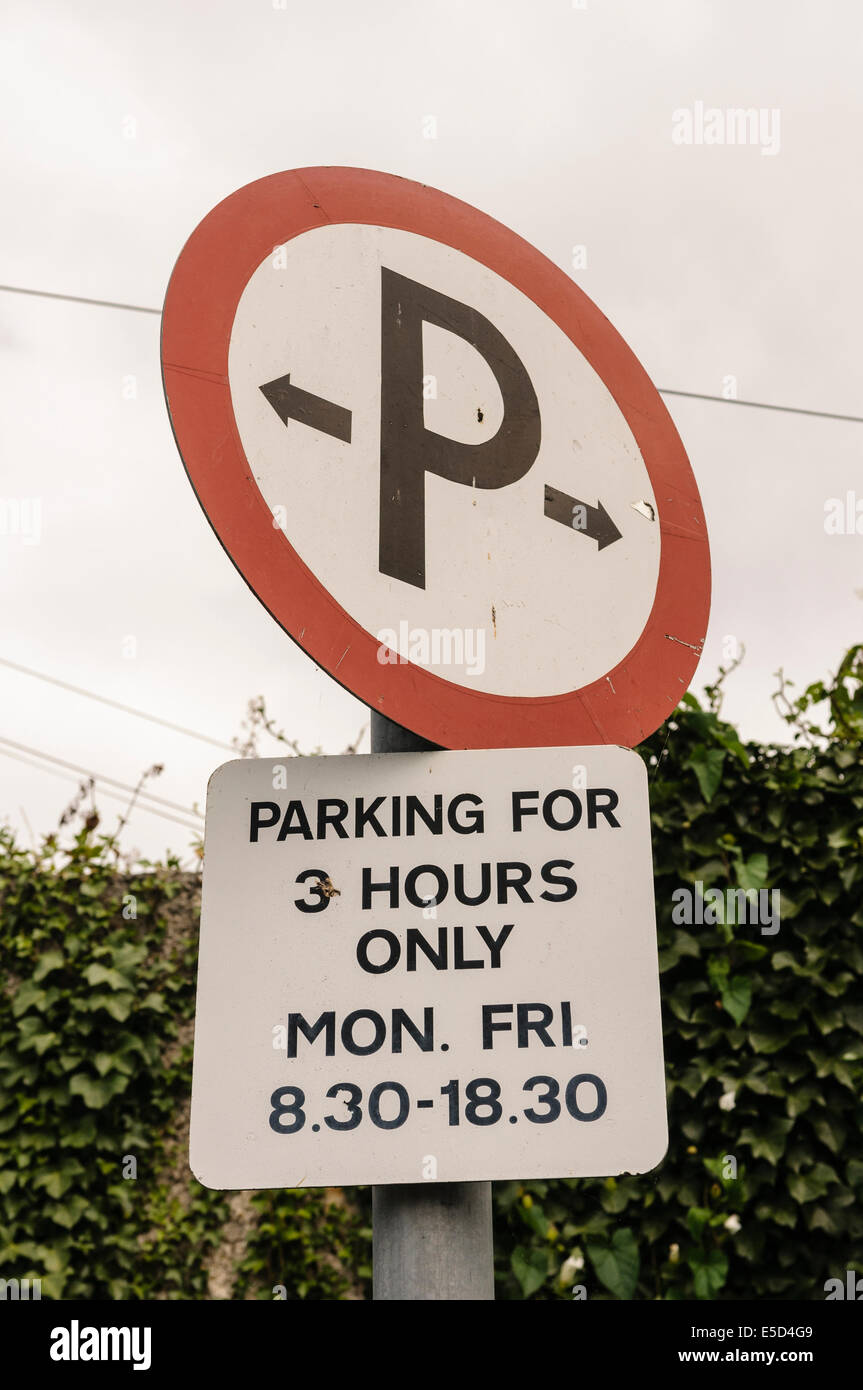 Sign restricting parking to a maximum of three hours, Monday to Friday ...
