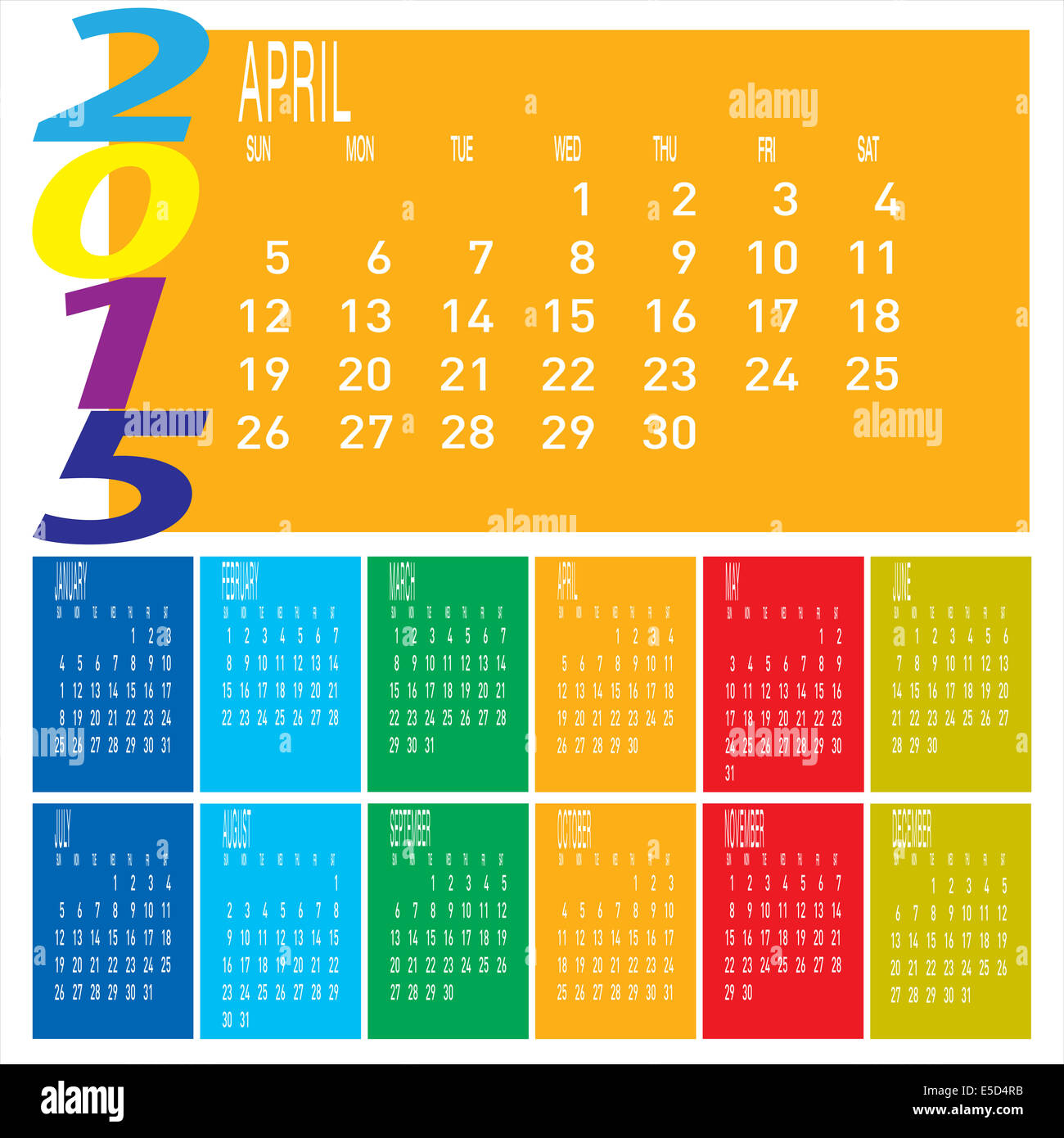 The vector of Year 2015 Colorful Calendar - April Stock Photo - Alamy