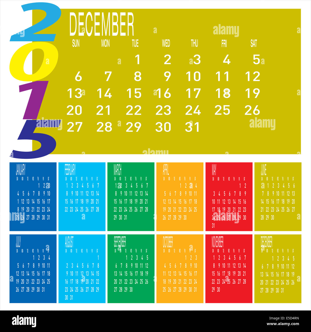 The vector of Year 2015 Colorful Calendar - December Stock Photo - Alamy