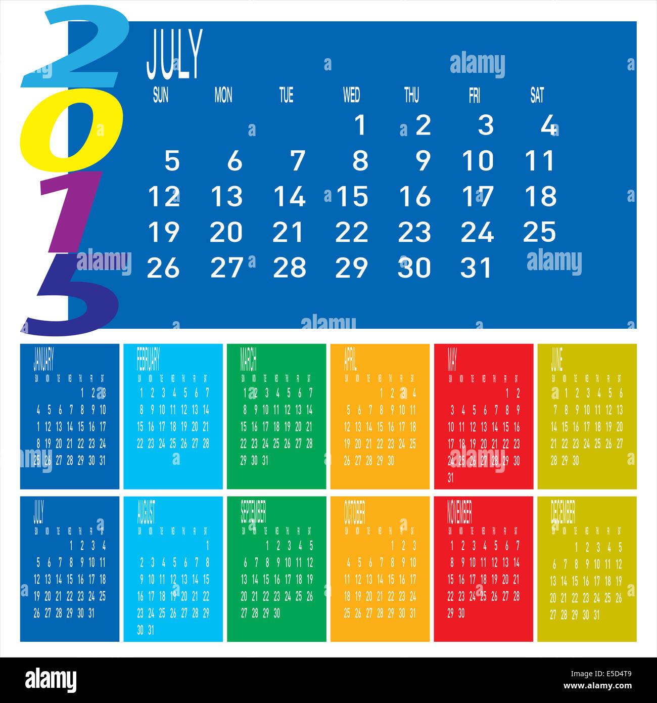 The vector of Year 2015 Colorful Calendar - July Stock Photo - Alamy