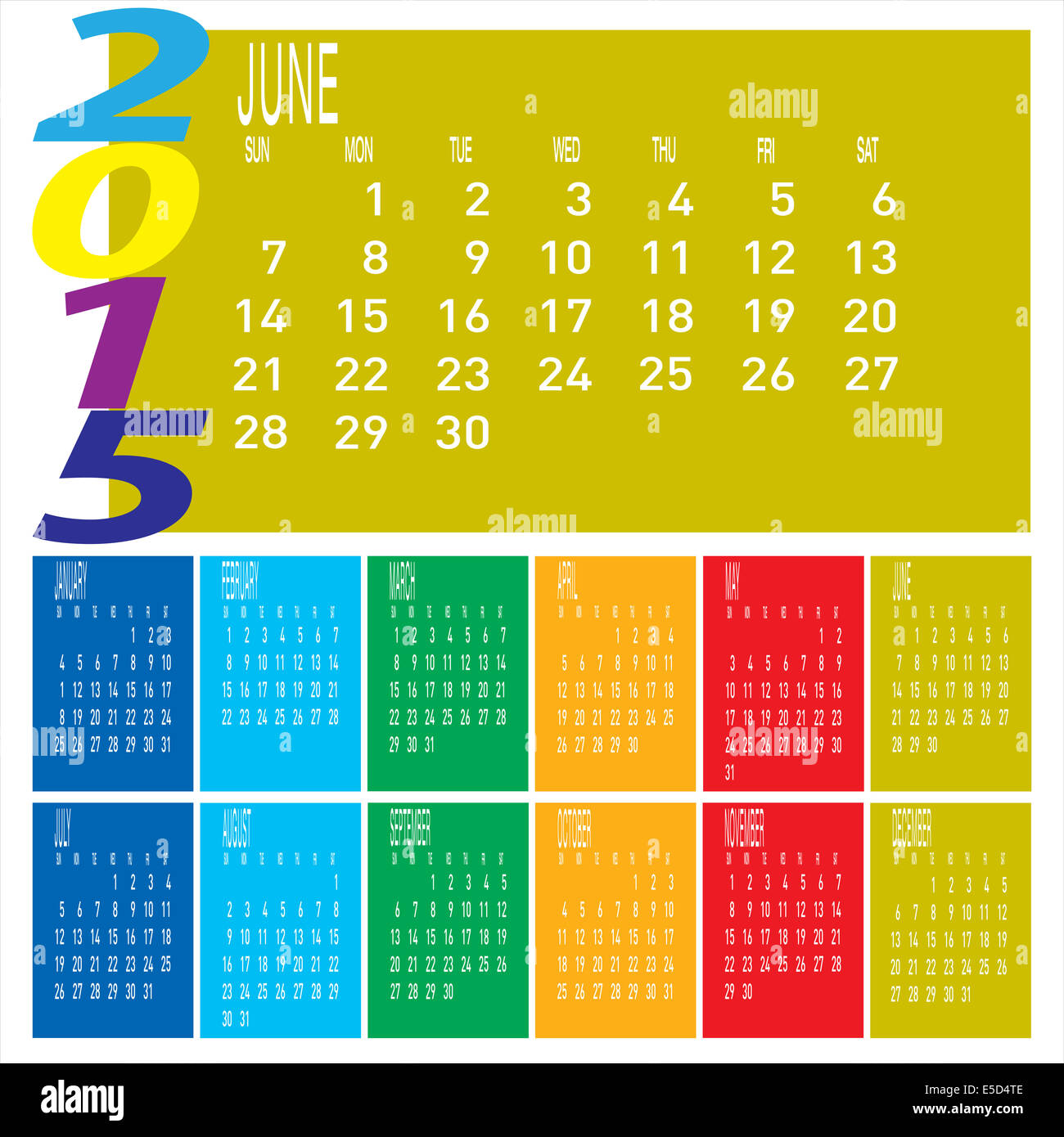 The vector of Year 2015 Colorful Calendar - June Stock Photo - Alamy