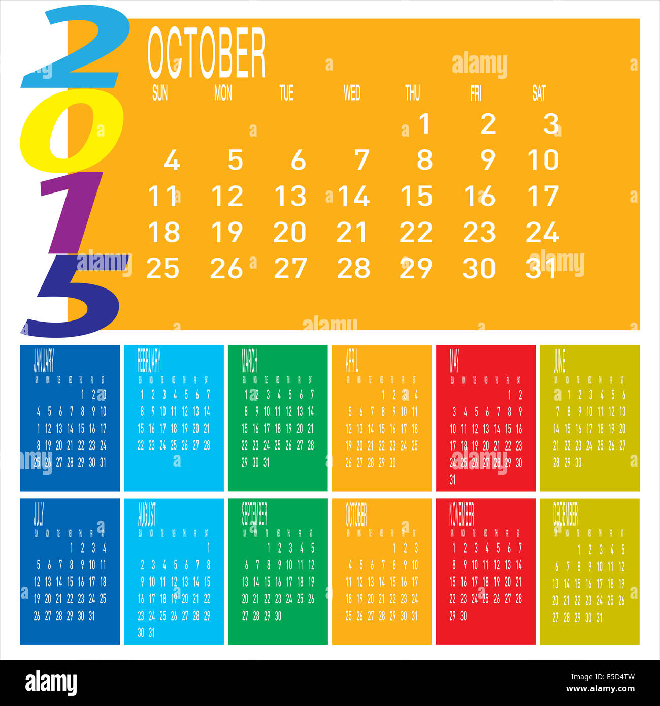The vector of Year 2015 Colorful Calendar - October Stock Photo - Alamy