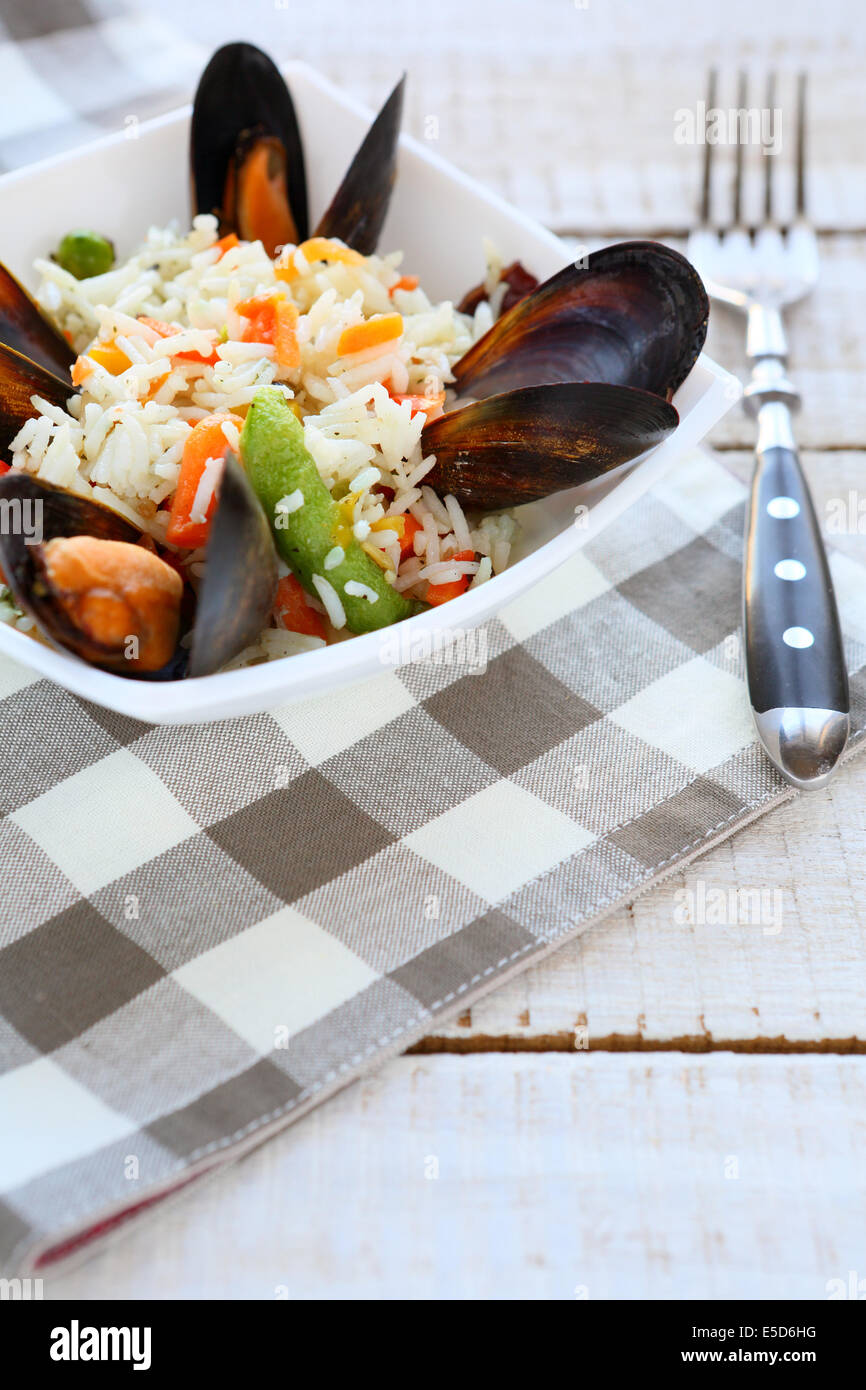 risotto with seafood and vegetables, food closeup Stock Photo - Alamy