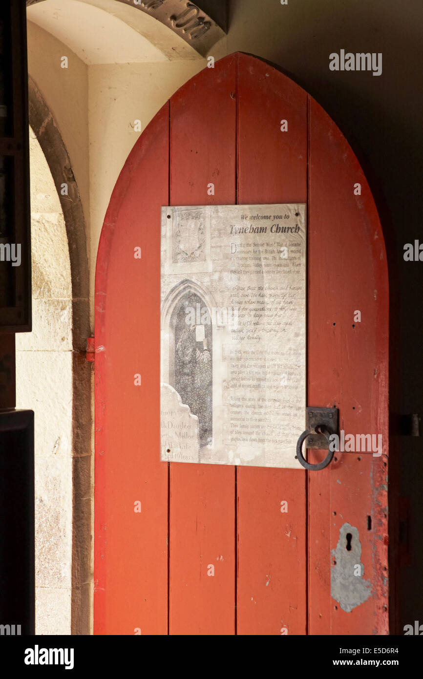 We welcome you to Tyneham Church - poster on door of St Mary's Church ...