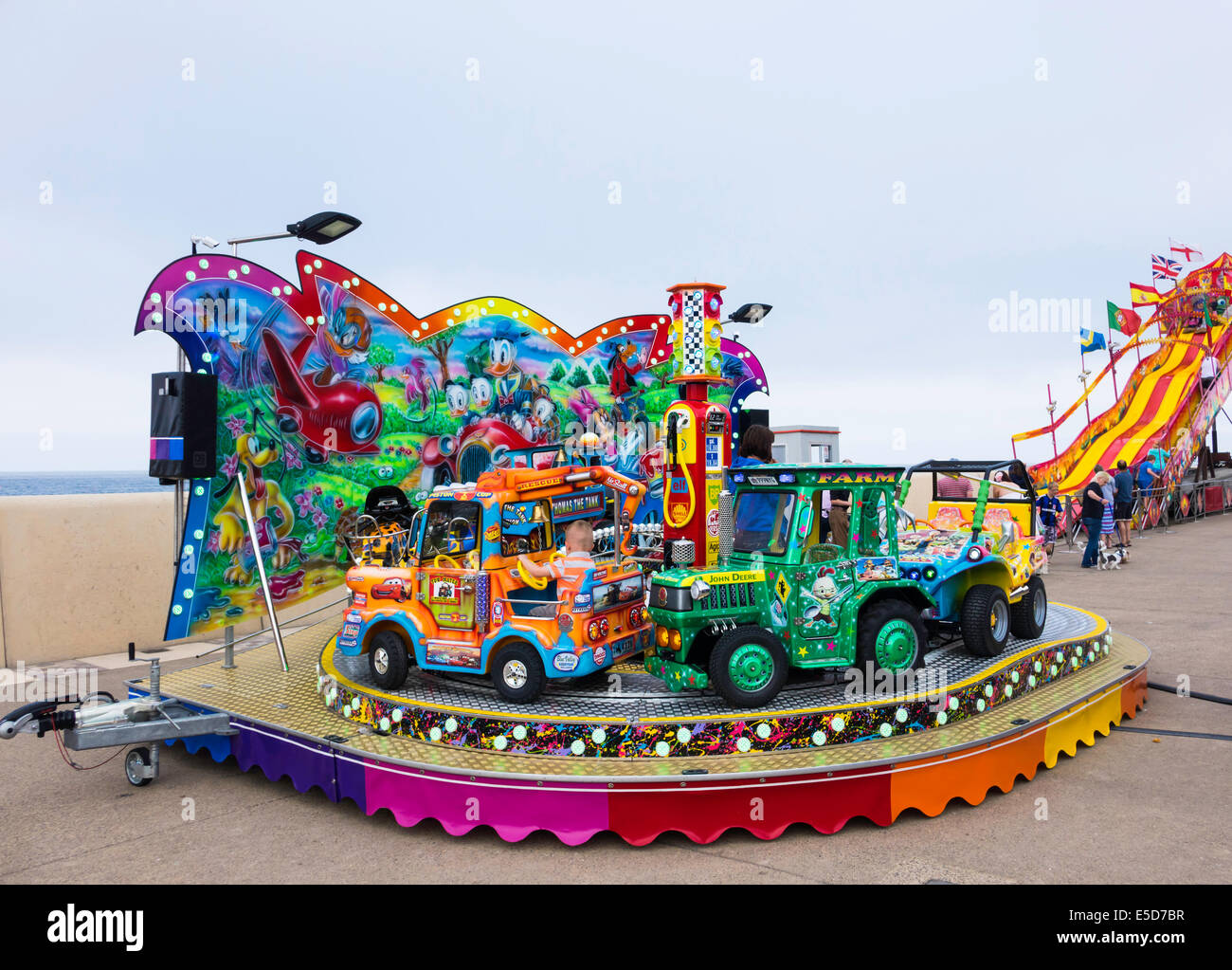 Fairground attractions set up on Redcar Promenade for the school Summer ...