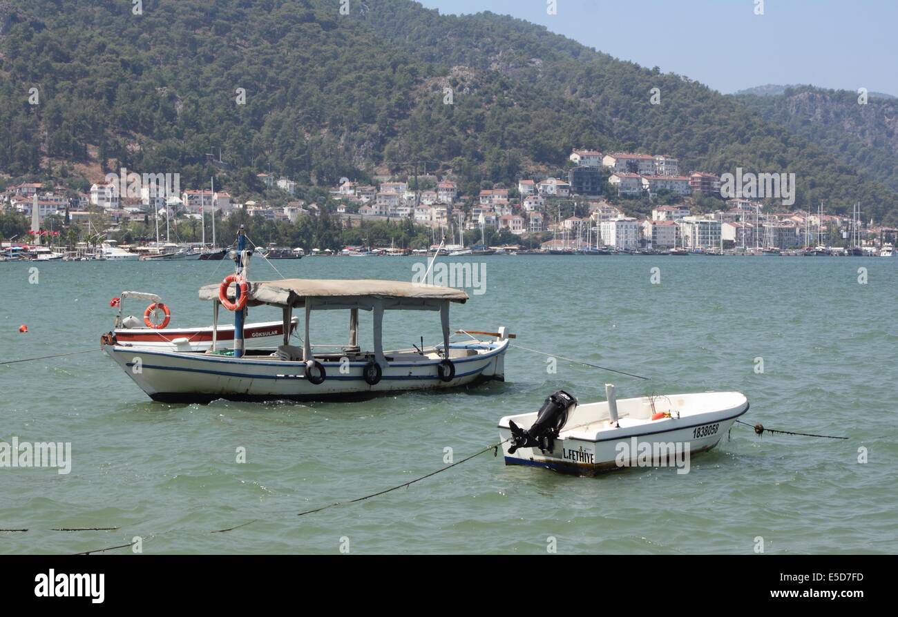 Yachts and boats moored in the port of Fethiye in Turkey Stock Photo ...