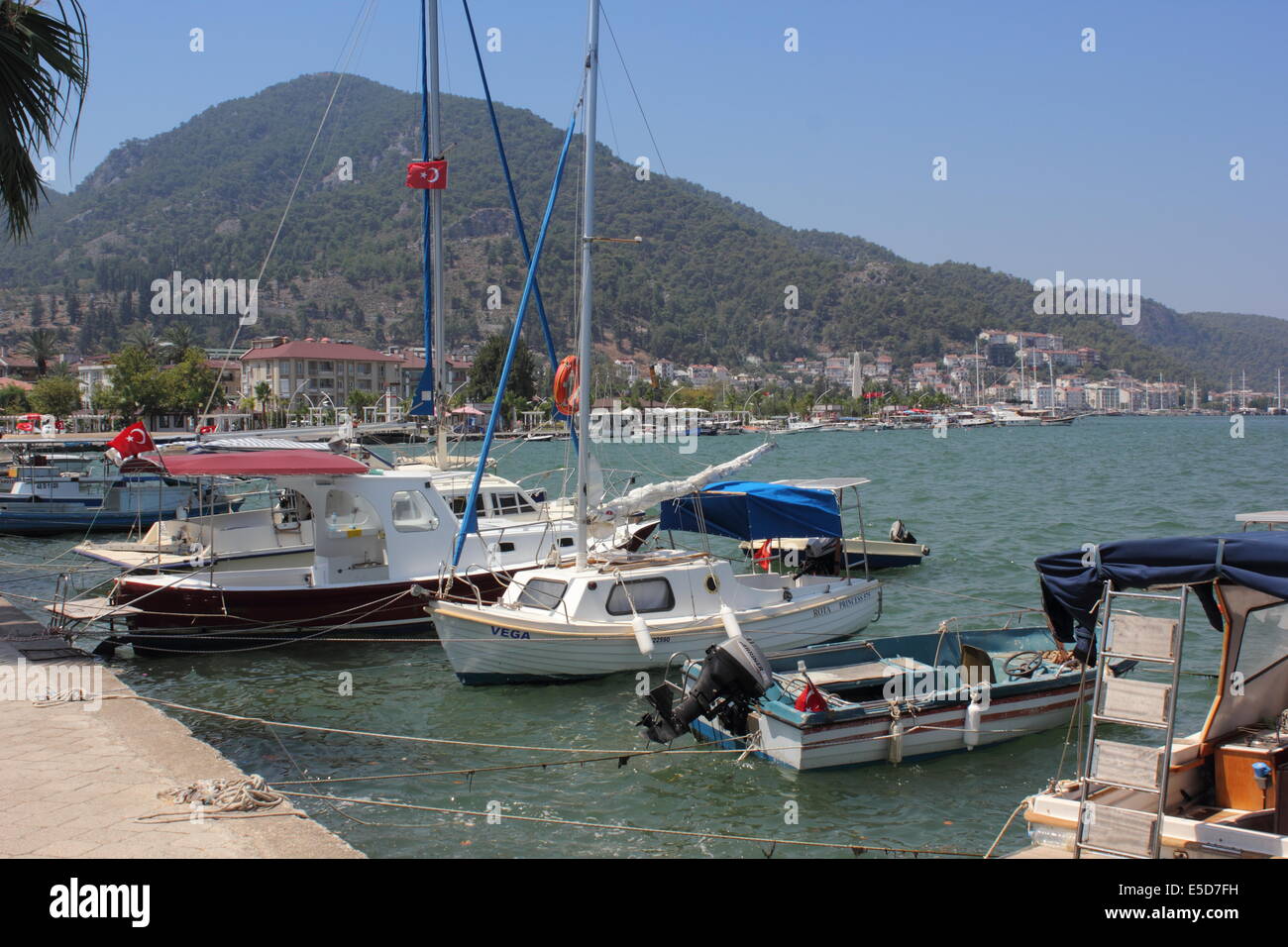 Yachts and boats moored in the port of Fethiye in Turkey Stock Photo ...