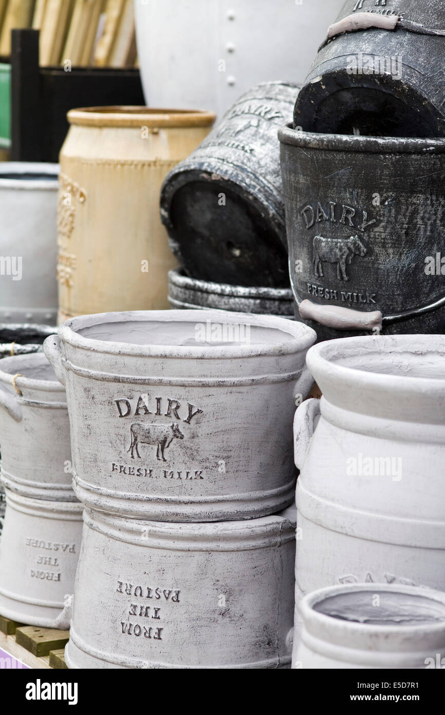 Ornamental decorative Milk Pail Flower pots Stock Photo - Alamy