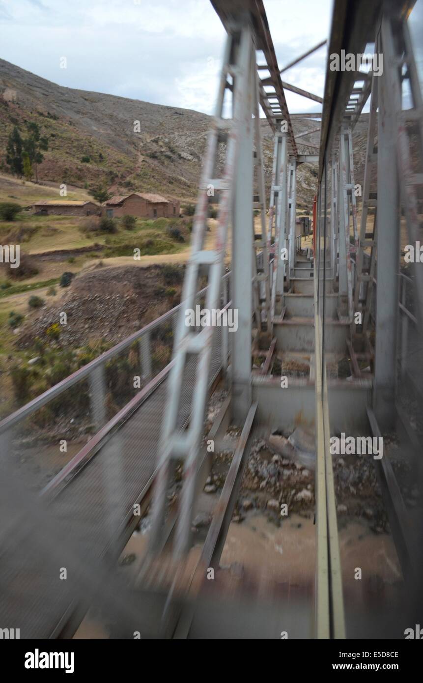 A bridge crossing on the Ferrocarril Central Andino railway, in the ...