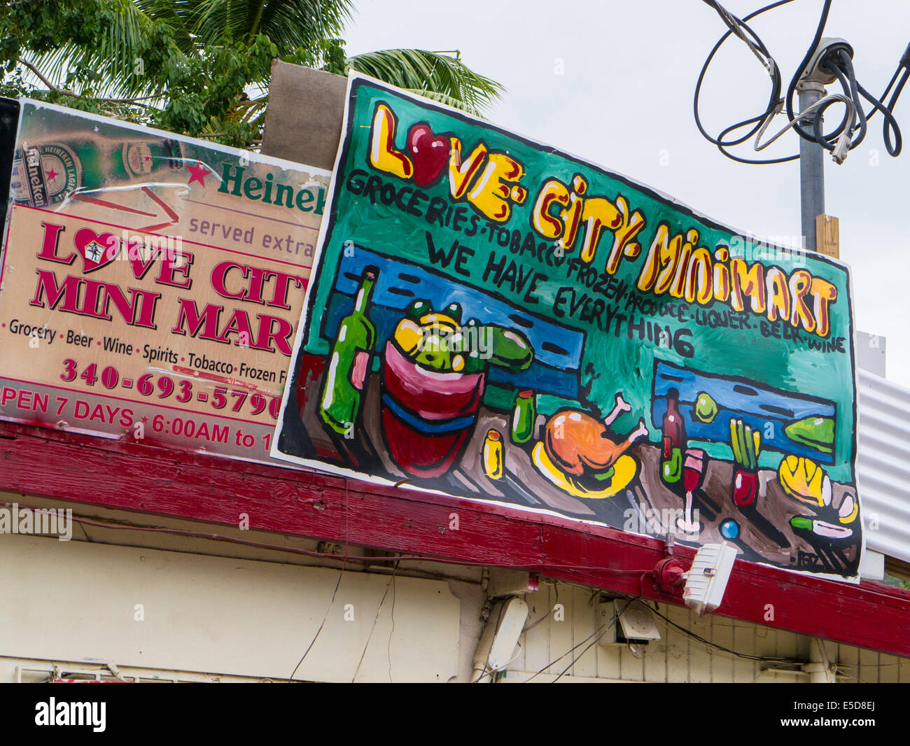 Signs on the Caribbean island of St John in the US Virgin Islands Stock ...