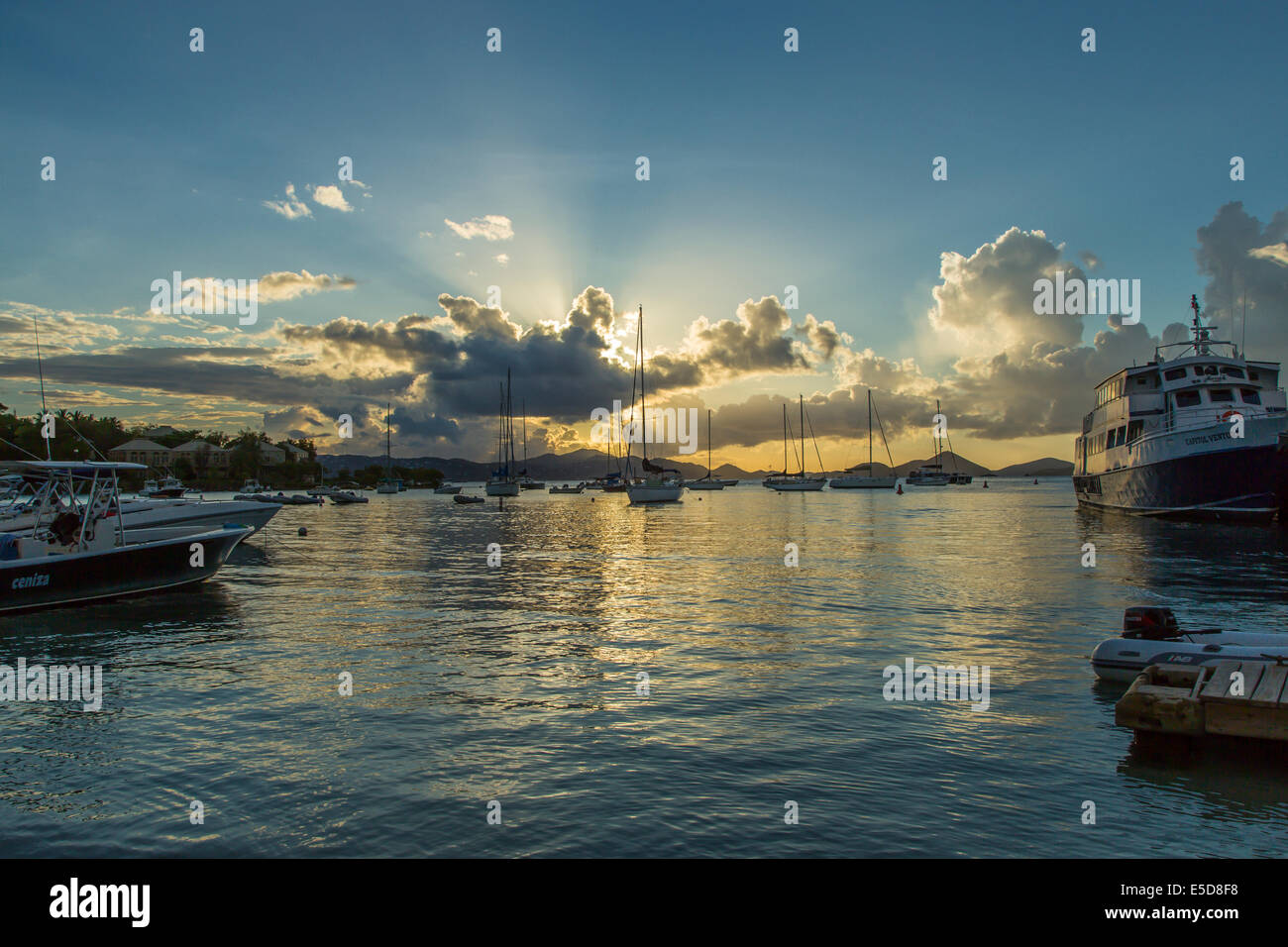 Sunset on the Caribbean island of St John in the US Virgin Islands ...