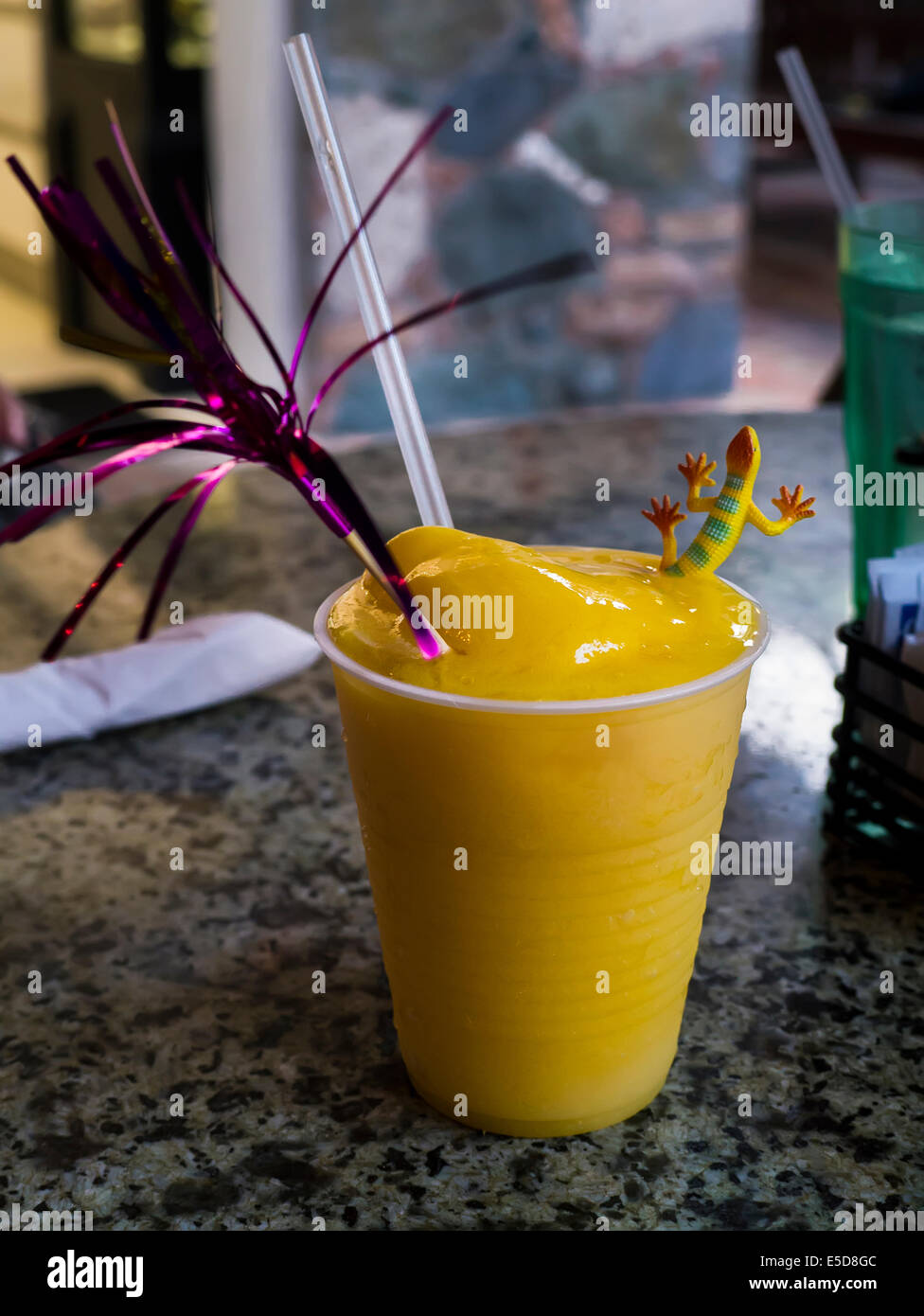 Tropical orange fruit drink on the Caribbean island of St John in the ...