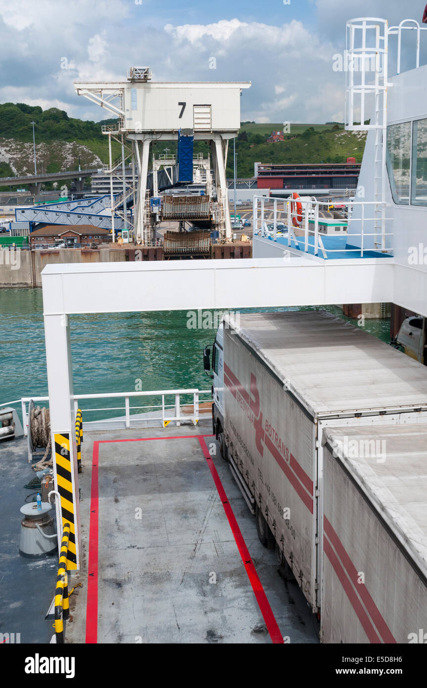 Ferry leaving Dover and heading France through the English Channel ...