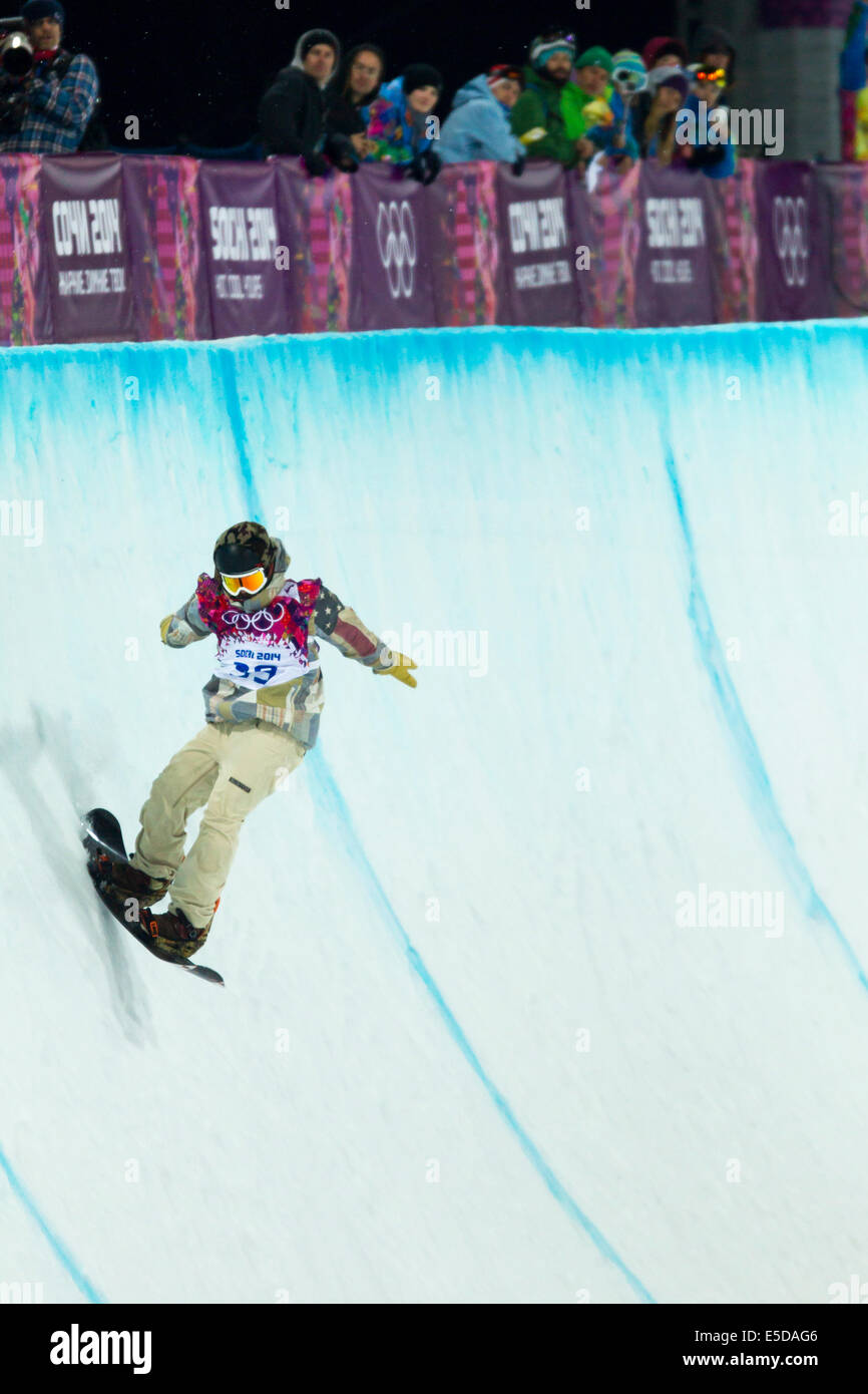 Danny Davis (USA) competing in Men's Snowboard Halfpipe at the Olympic ...