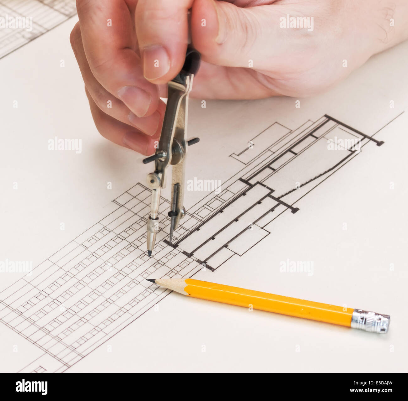 technical drawings and hand with a pencil Stock Photo - Alamy