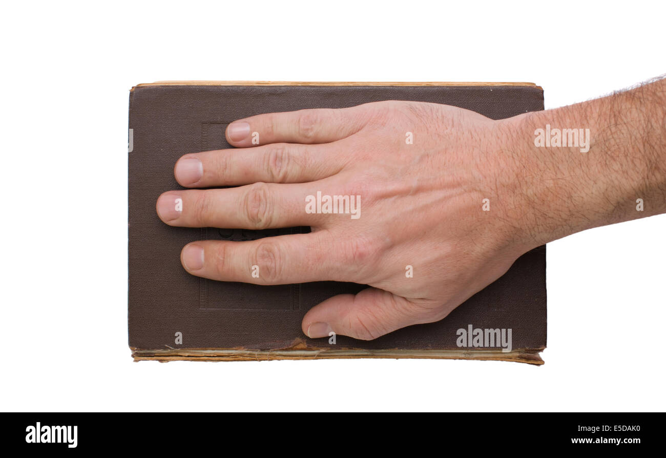 hand on the book isolated on white background Stock Photo - Alamy