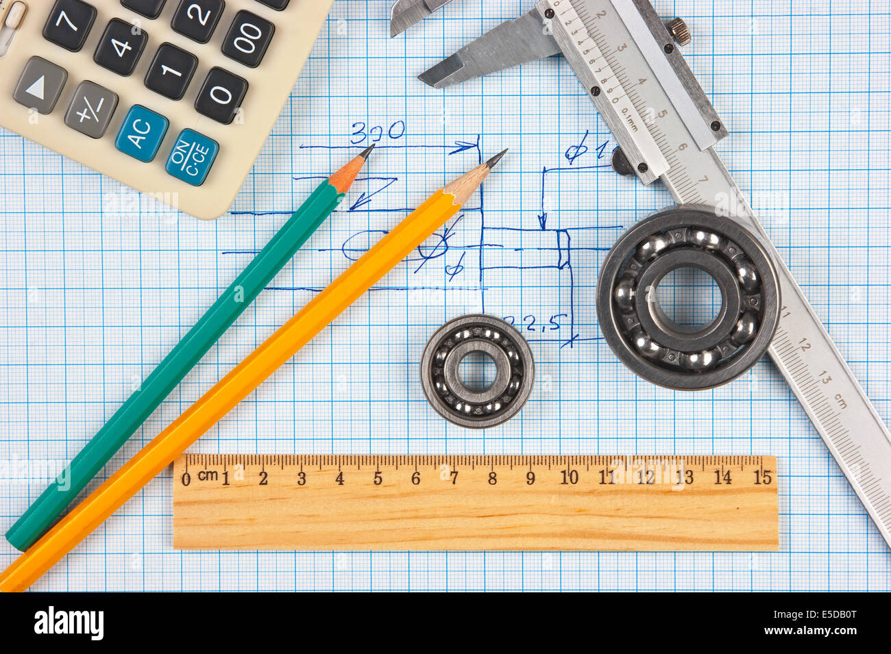 technical tools on a background of graph paper Stock Photo - Alamy