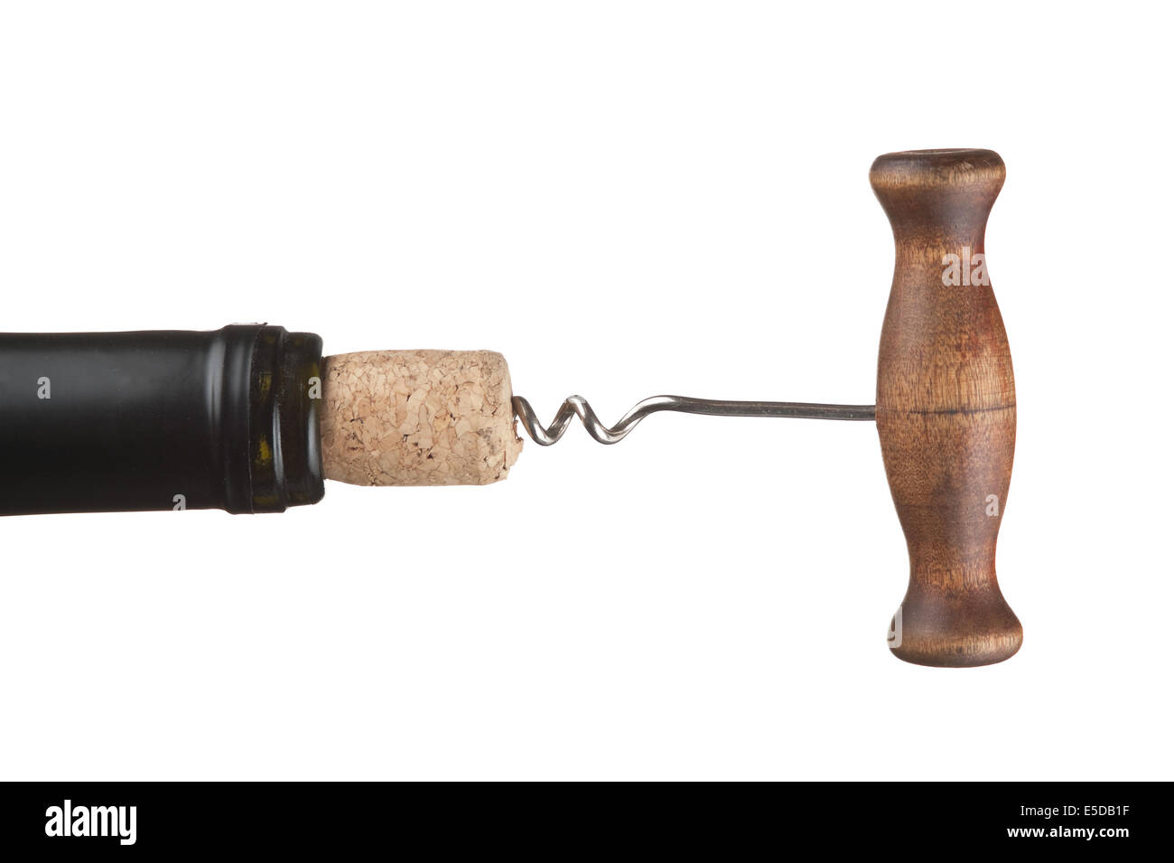 pulling corkscrew cork from the bottle isolated on a white background ...