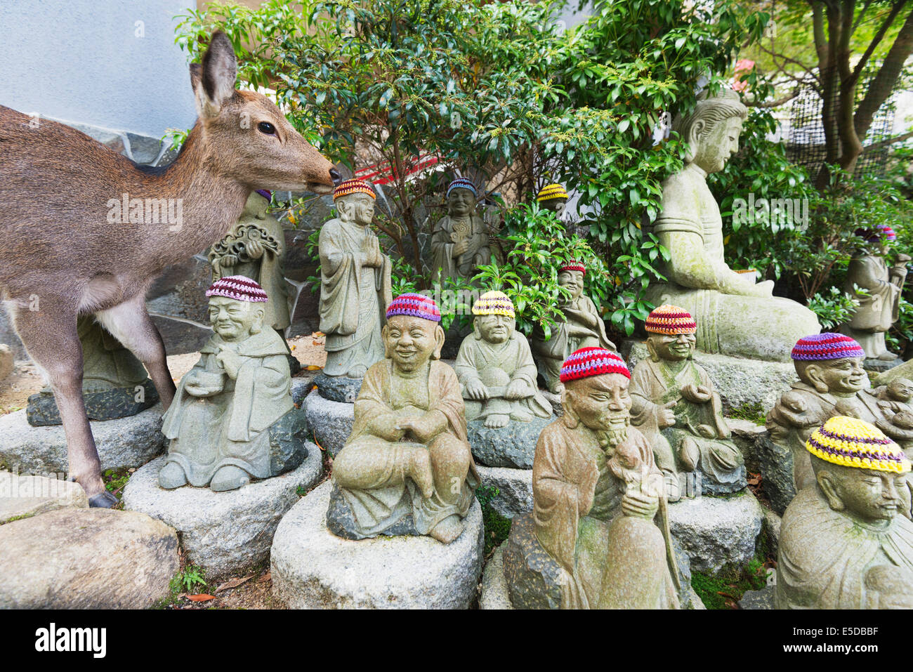 Asia, Japan, Honshu, Hiroshima prefecture, Miyajima Island, statues in ...
