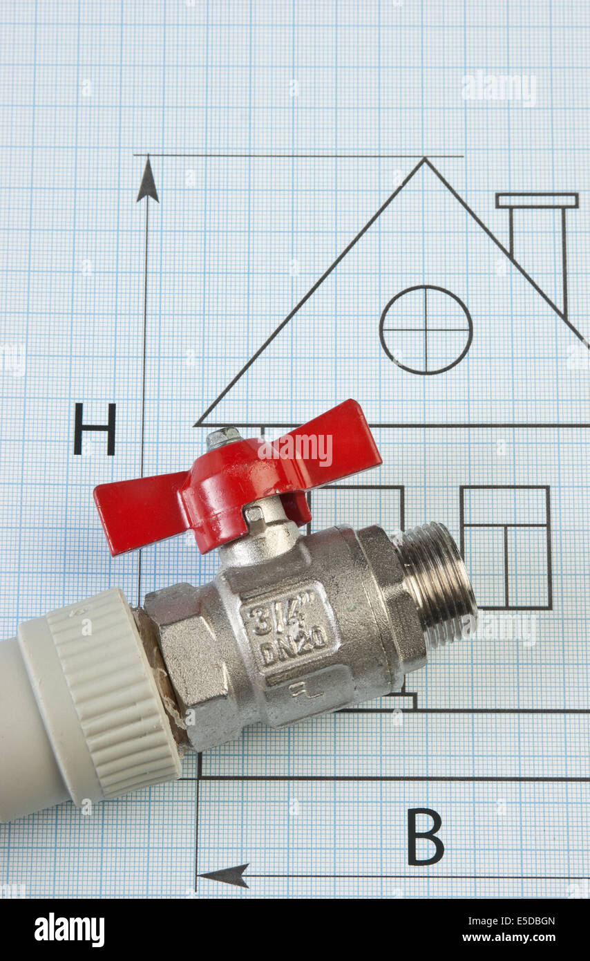 Set plumbing fittings on the drawing Stock Photo - Alamy