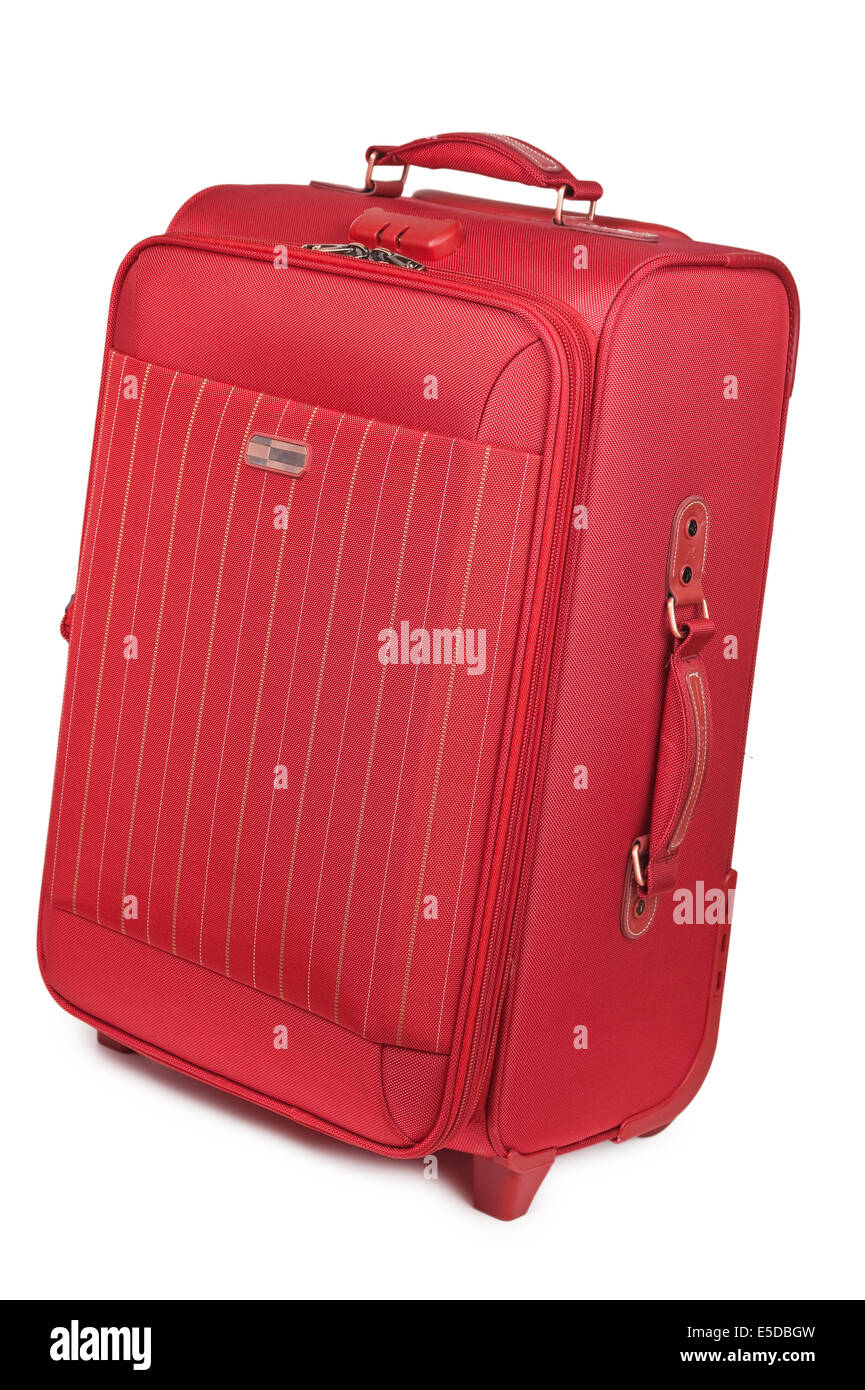 red new suitcase isolated on the white background Stock Photo - Alamy