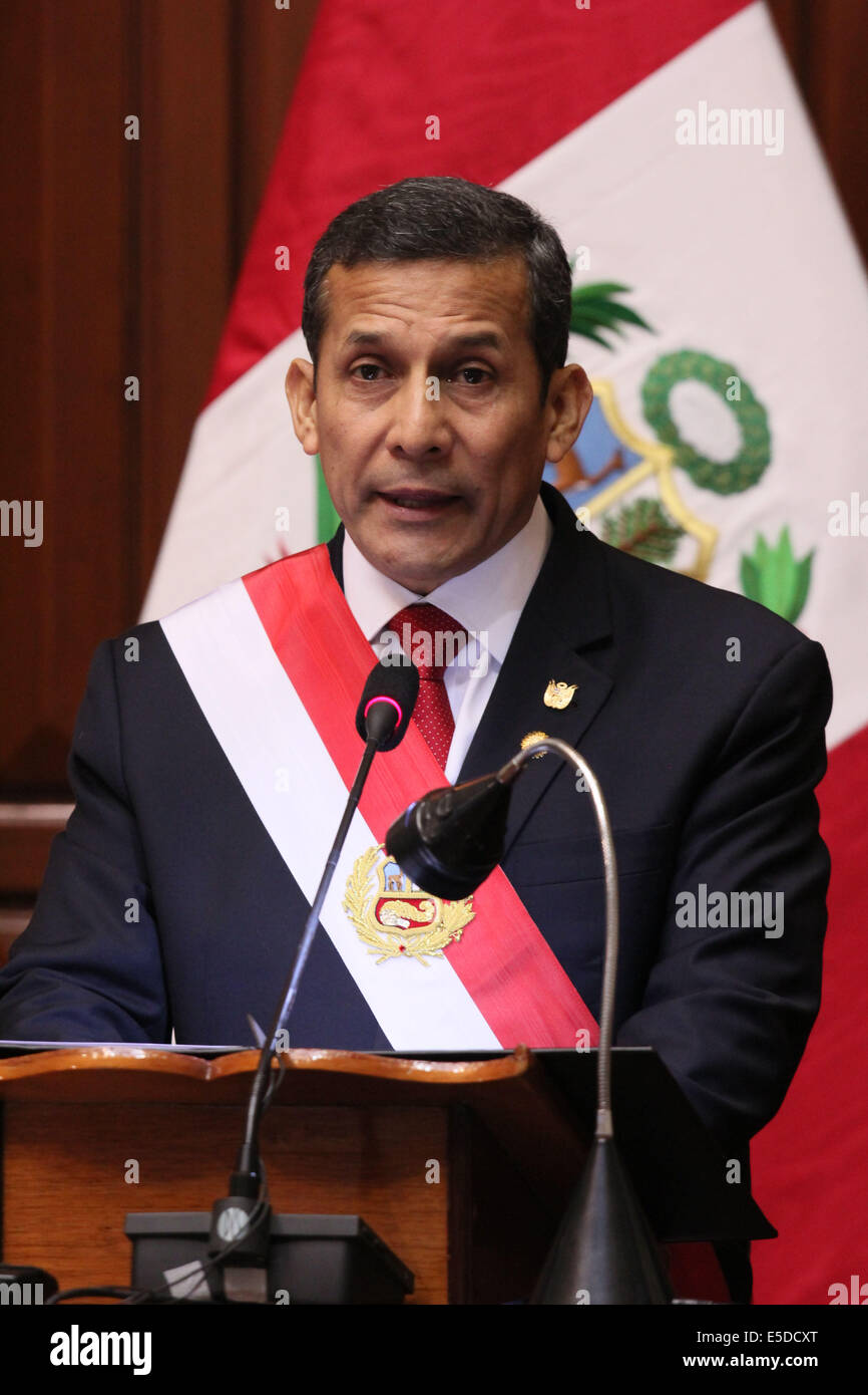 Lima, Peru. 28th July, 2014. Peru's President Ollanta Humala (R ...