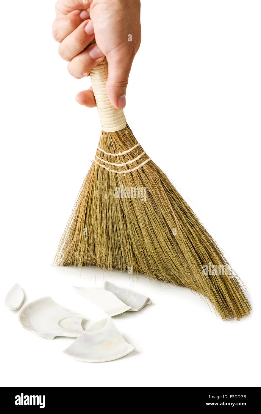 Sweeping of splinters of broken plate isolated on white background ...