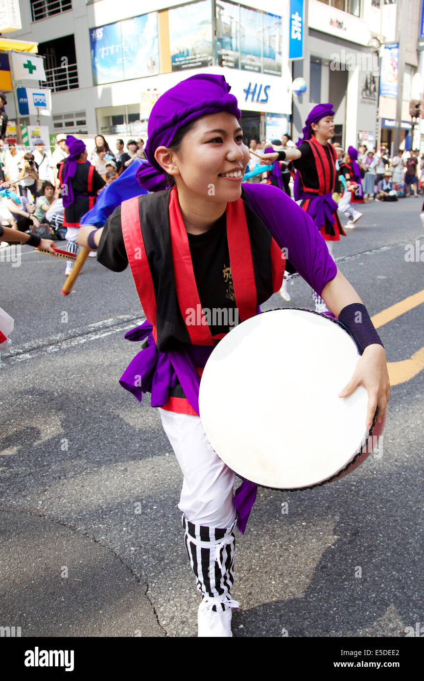 Tokyo, Japan. 26th July, 2014. An eisa dancer performs during the ...