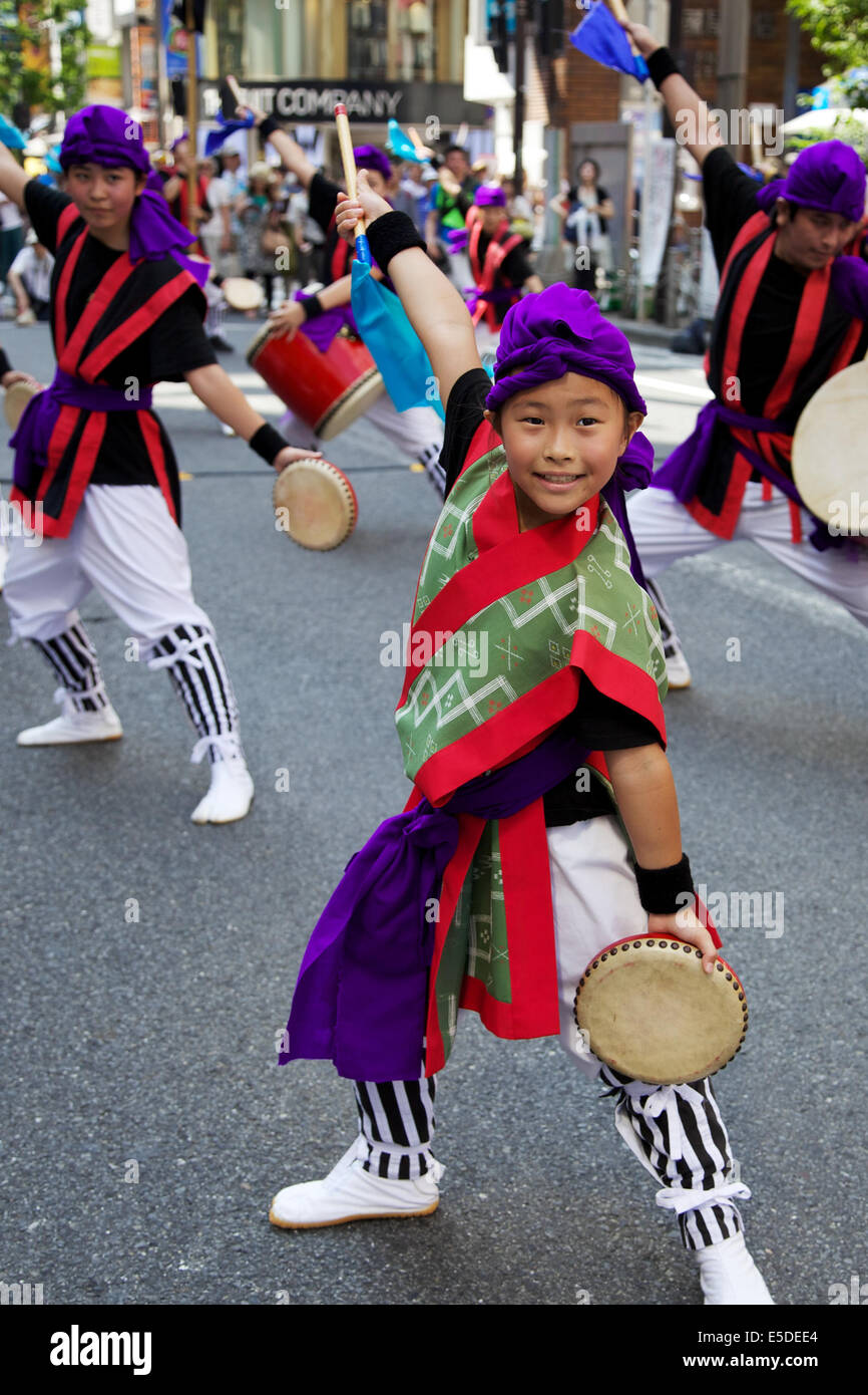 Tokyo, Japan. 26th July, 2014. Eisa dancers perform during the Shinjuku ...