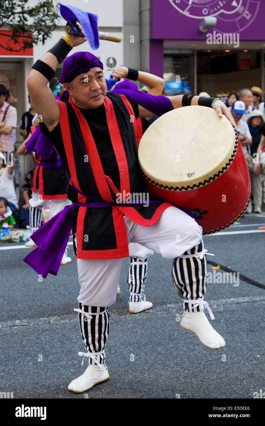 Tokyo, Japan. 26th July, 2014. An eisa dancer performs during the ...