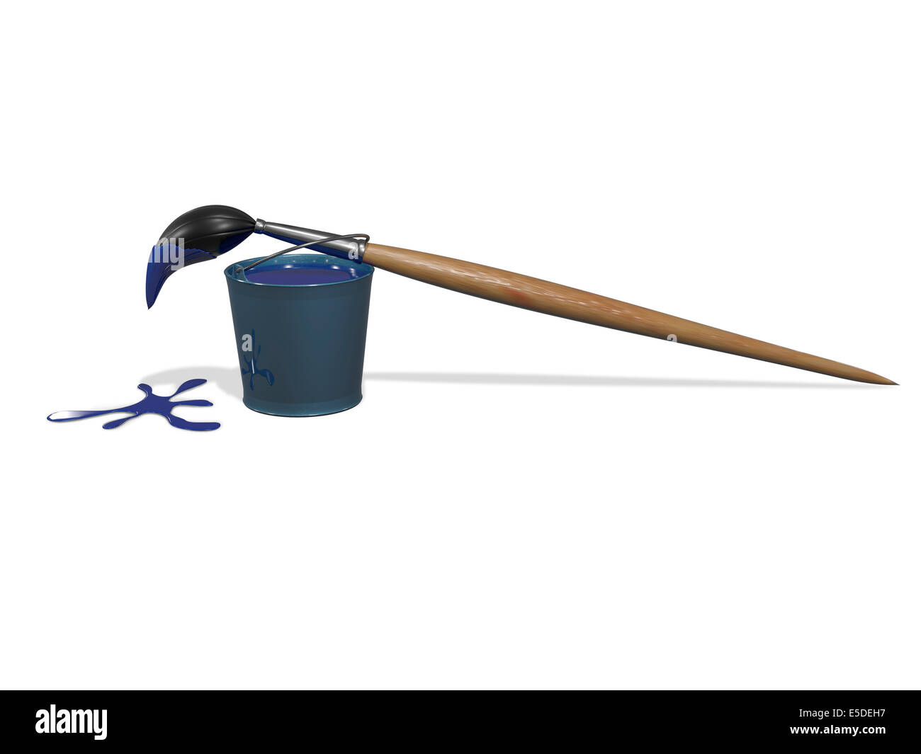 abstract illustration of a bucket of blue paint and a brush Stock Photo ...