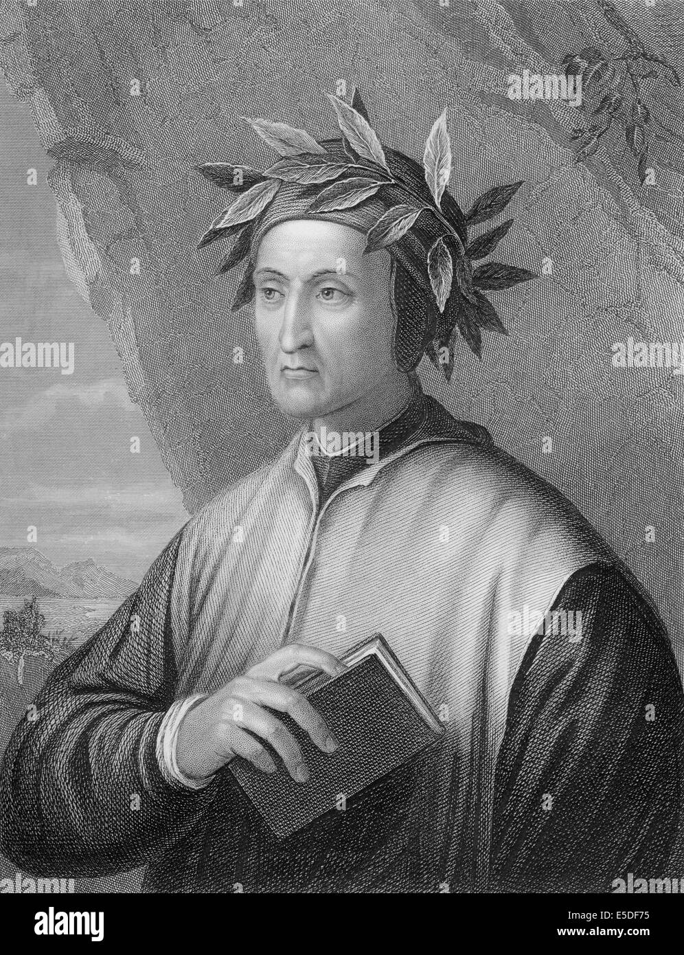 Steel engraving, c. 1860, Dante Alighieri, 1265 - 1321, an Italian poet ...