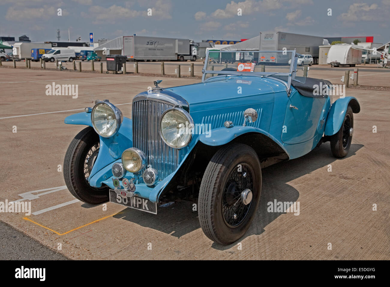 A blue classic car at Silverstone on Classic car Day Stock Photo - Alamy