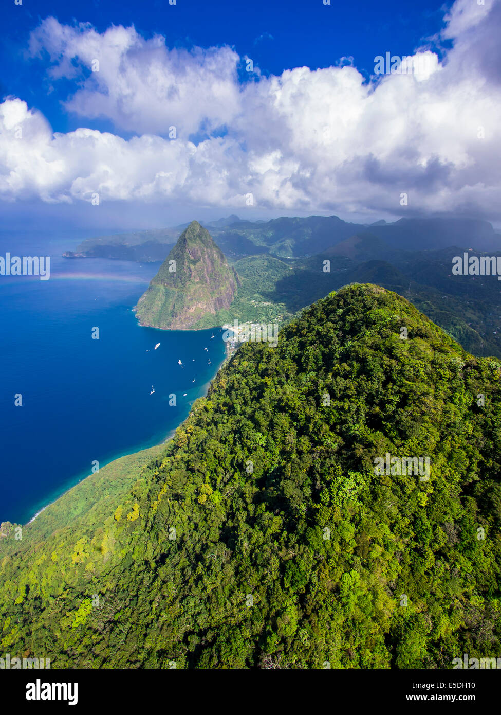 Caribbean, Antilles, Lesser Antilles, Saint Lucia, Pitons Bay, Aerial ...