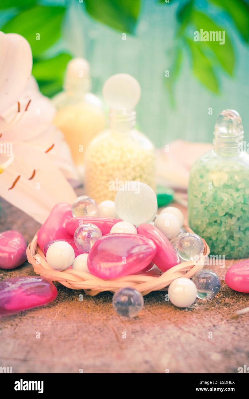 The composition of spa bathing salts and natural flavors Stock Photo ...