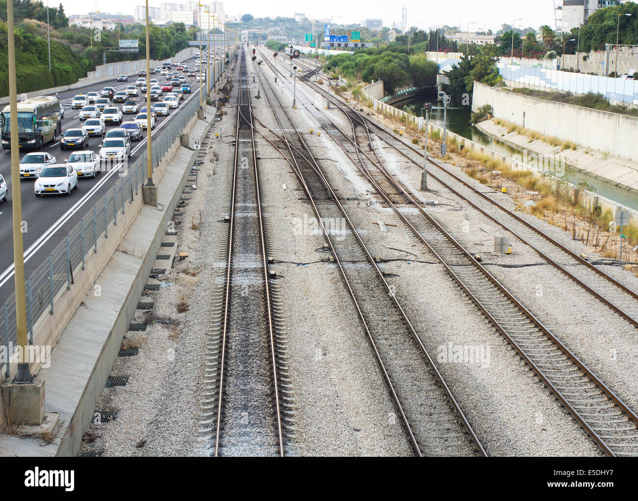 Beautiful photos in a modern city on the railroad tracks and the ...
