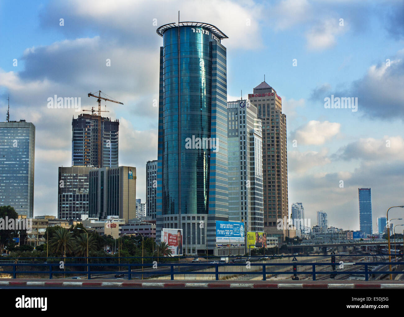 Beautiful photos of the evening in Tel Aviv on a background of blue sky ...