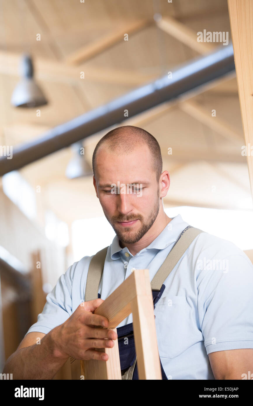 Carpenter examining piece of wood Stock Photo - Alamy