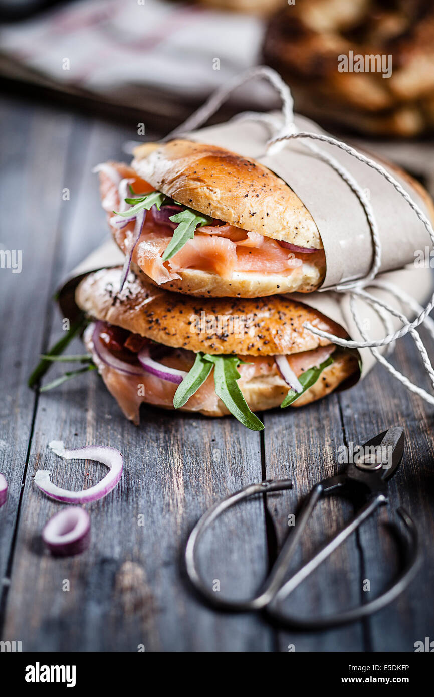 Cream cheese salmon bagel wrapped hi-res stock photography and images ...