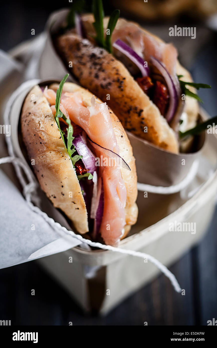 Salmon cream cheese rocket bagel hi-res stock photography and images ...