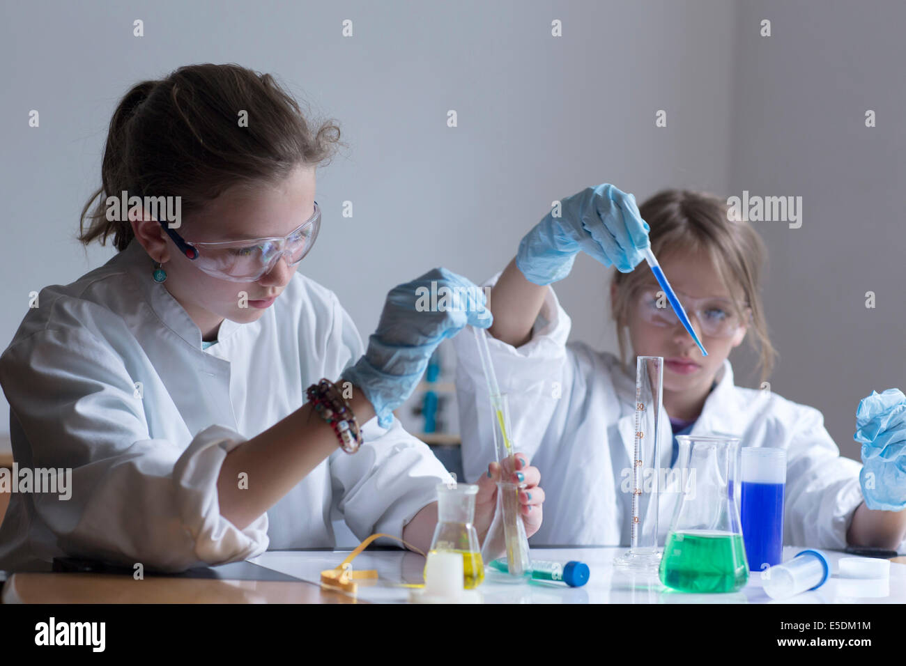 Two pupils doing chemical experiment Stock Photo - Alamy
