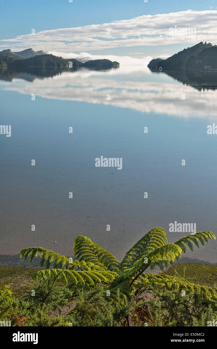 New Zealand, Golden Bay, Whanganui Inlet, islands and mountains ...