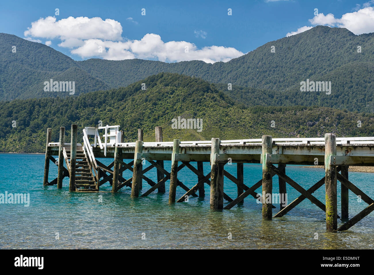 New Zealand, South Island, Marlborough Sounds, Tennyson Inlet, wooden ...