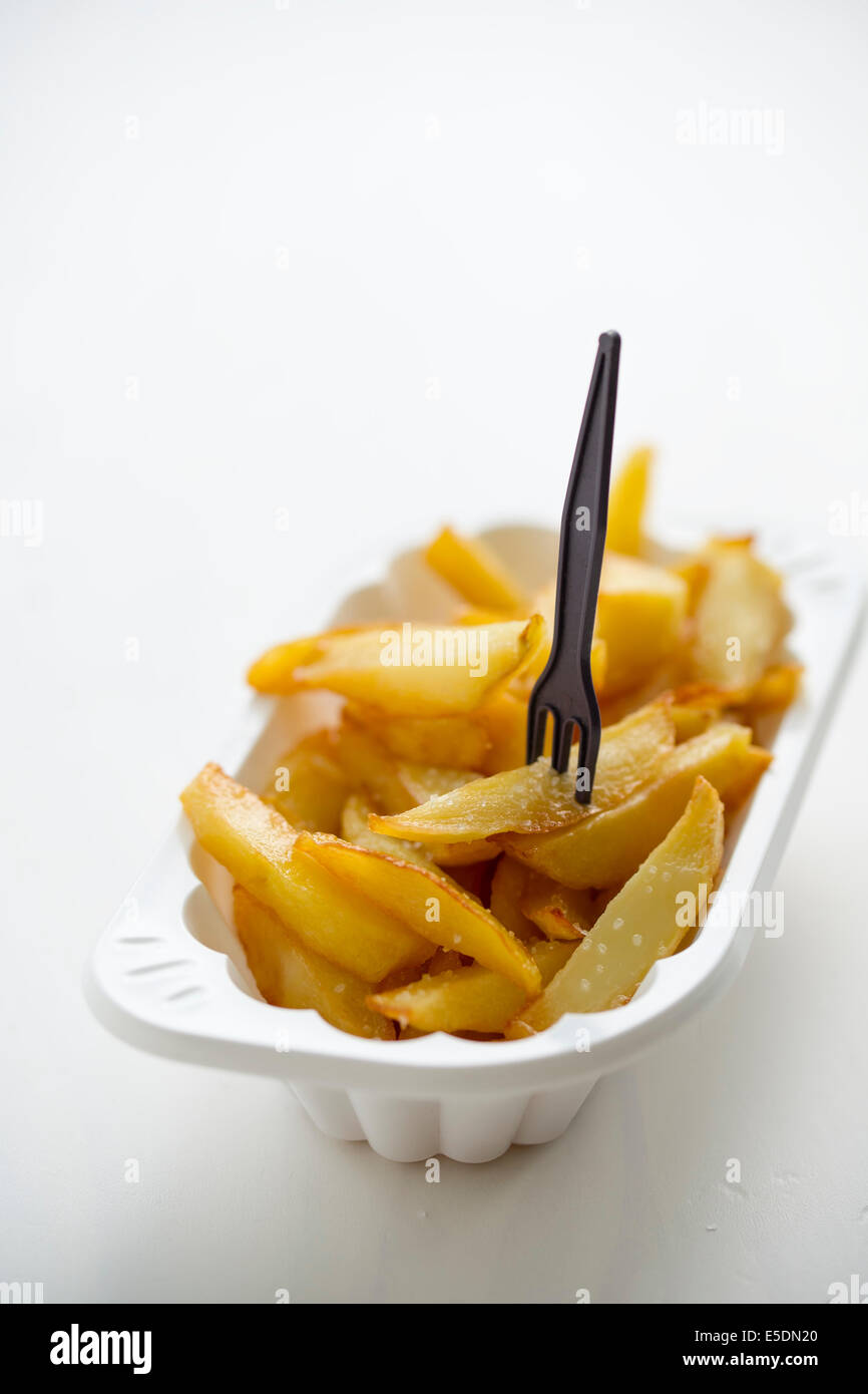 Homemade french fries in plastic bowl Stock Photo - Alamy