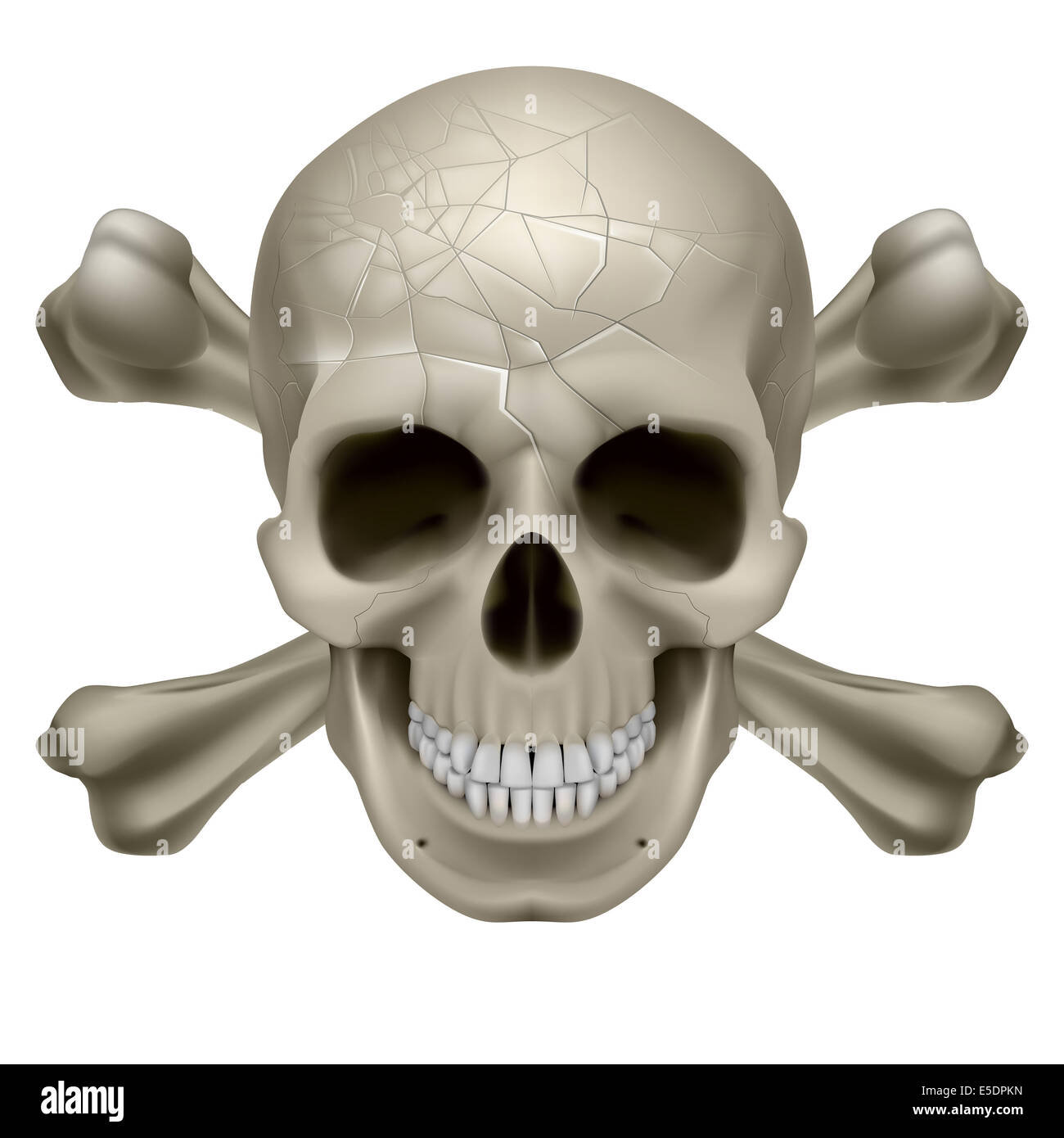 Skull and Crosbones -illustration of a scratch human skull with crossed ...