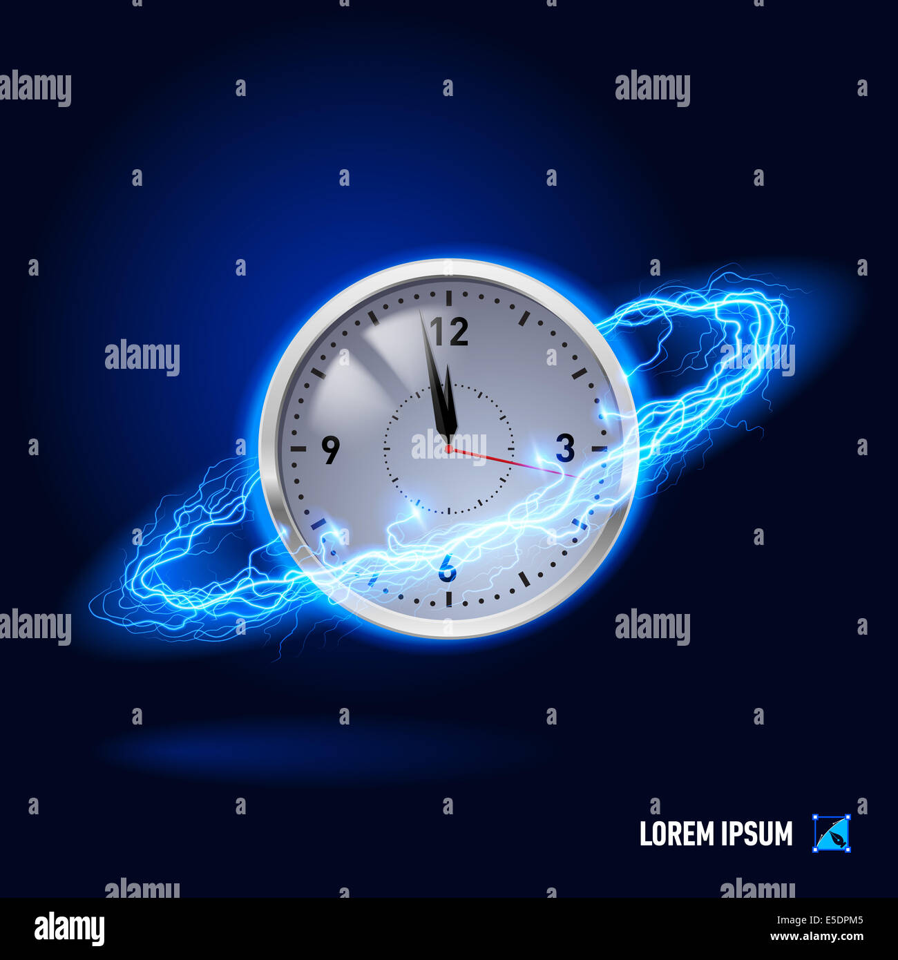 Clock surrounded by a stream of blue energy in the space Stock Photo ...