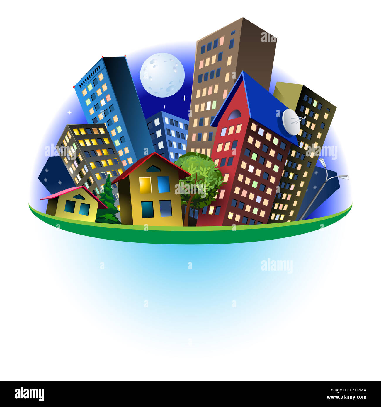 Colorful abstract animated cartoon night city illustration on white ...