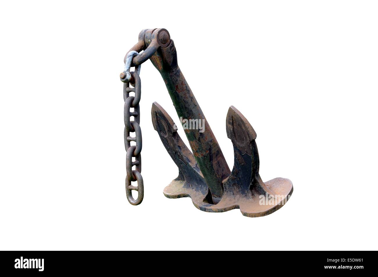 old metal anchor with chain on white background Stock Photo - Alamy