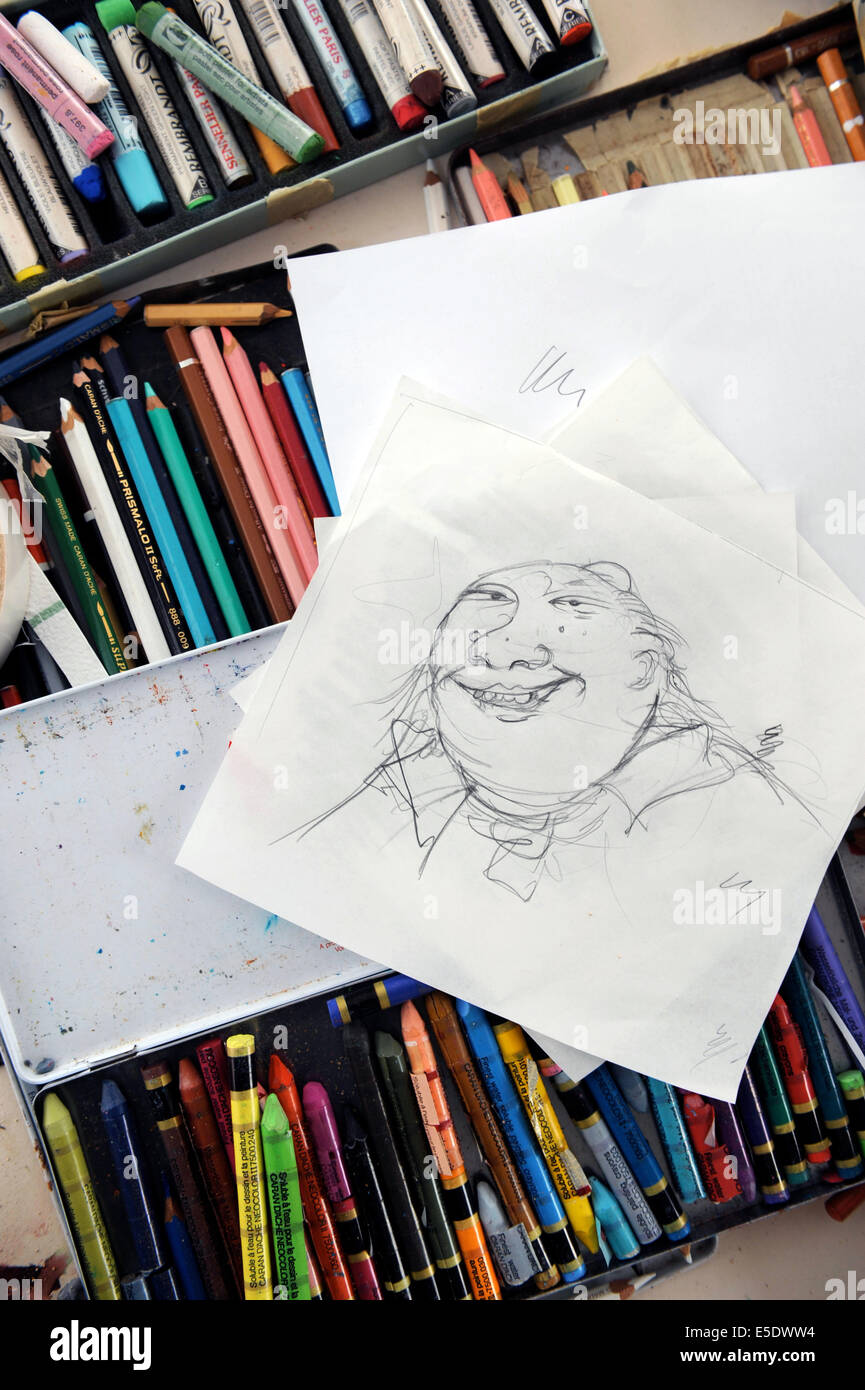 A sketch by the children's illustrator Babette Cole in her studio with ...