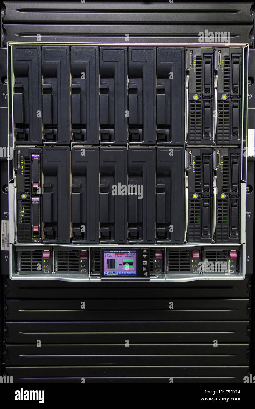 Hard disk array for a server in a corporate network cabinet Stock Photo ...